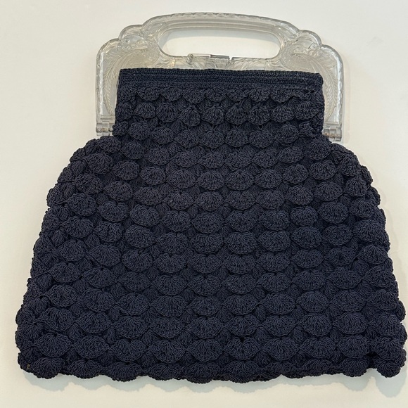 Source Unknown | Bags | Vtg 931940 Dark Navy Crochet Popcorn Purse ...